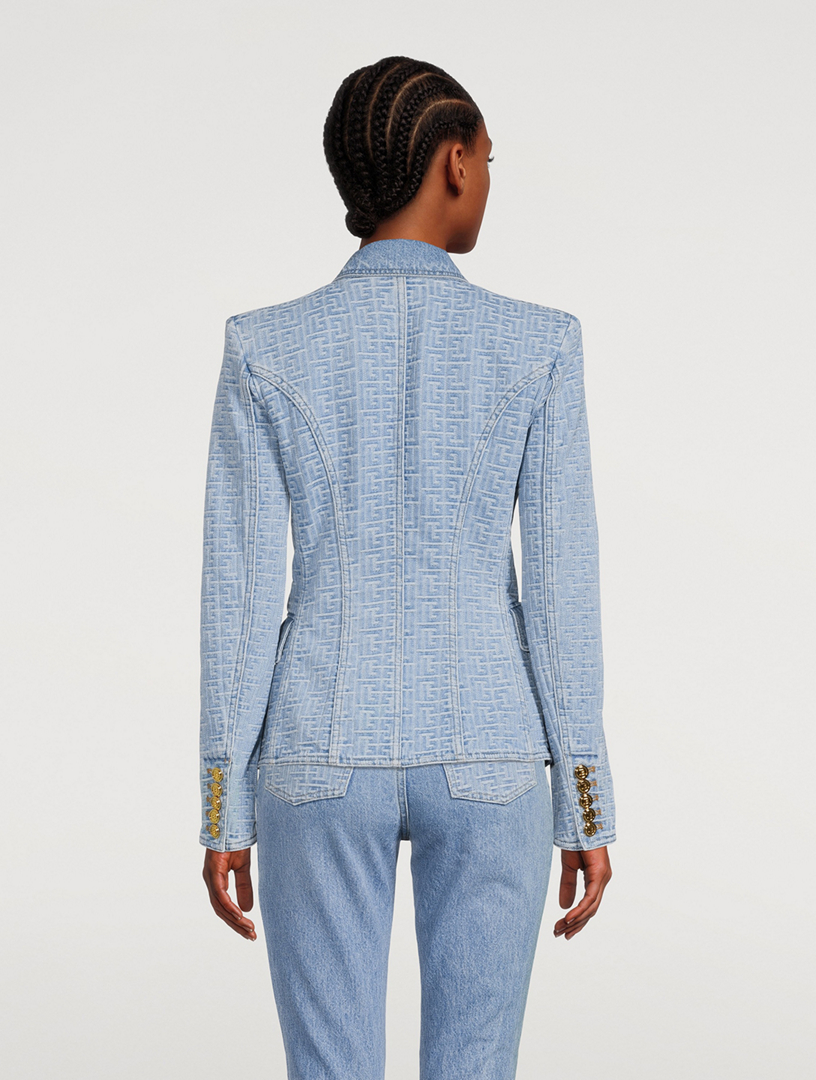 BALMAIN Denim Blazer In Monogram Print | Holt Renfrew