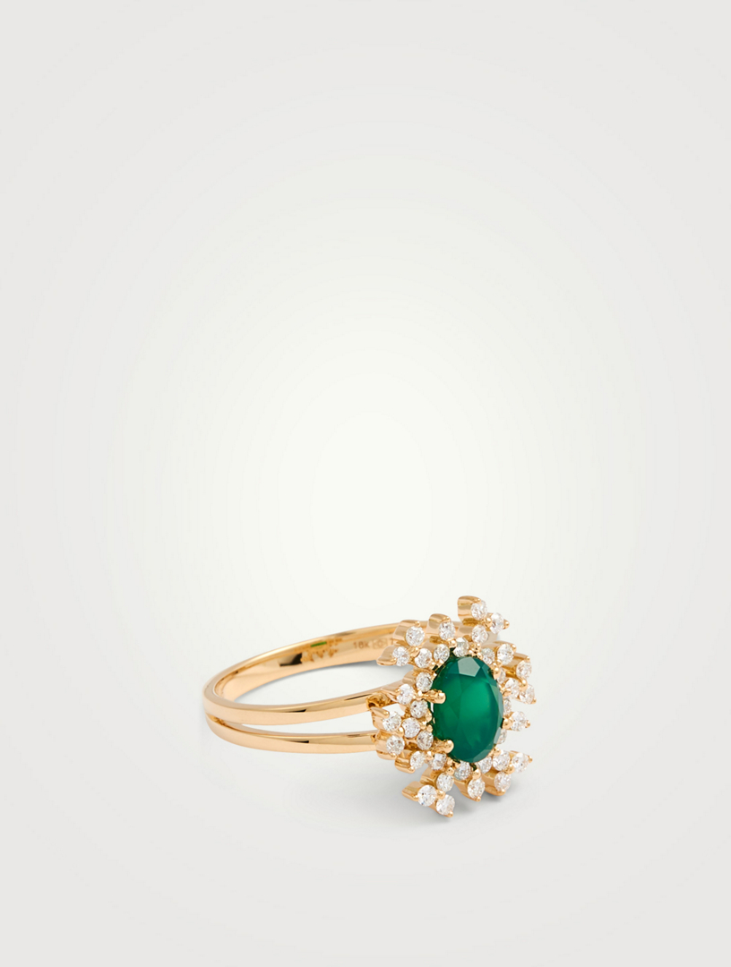 HUEB Bestow 18K Gold Flower Ring With Green Onex And Diamonds | Holt ...