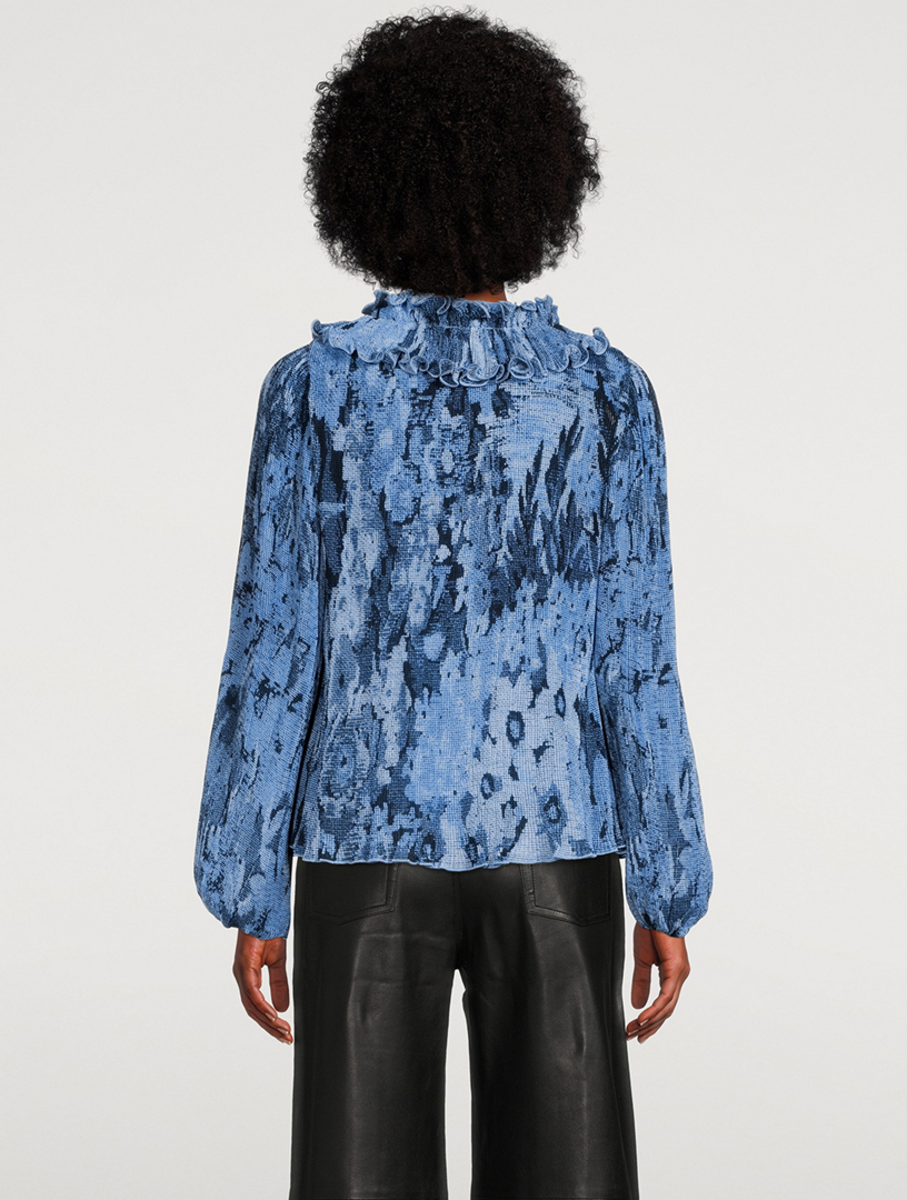 Ganni Pleated Georgette Ruffle Blouse Holt Renfrew