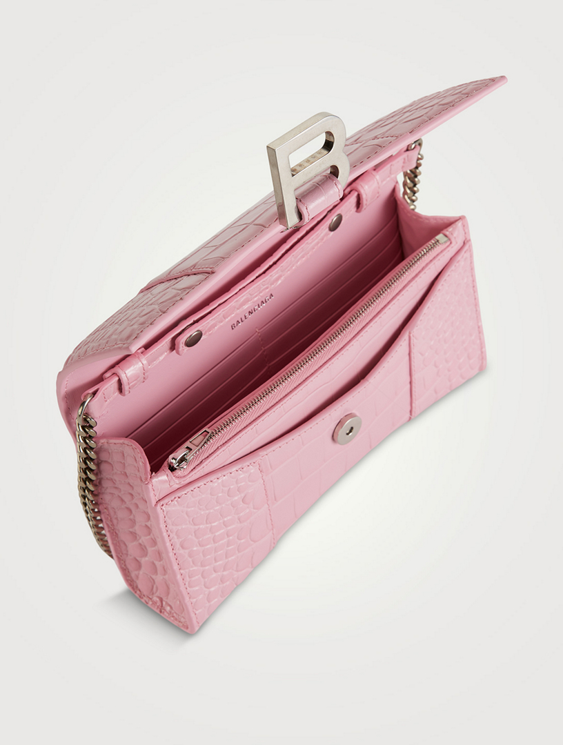 BALENCIAGA Hourglass Croc-Embossed Leather Chain Wallet | Holt Renfrew