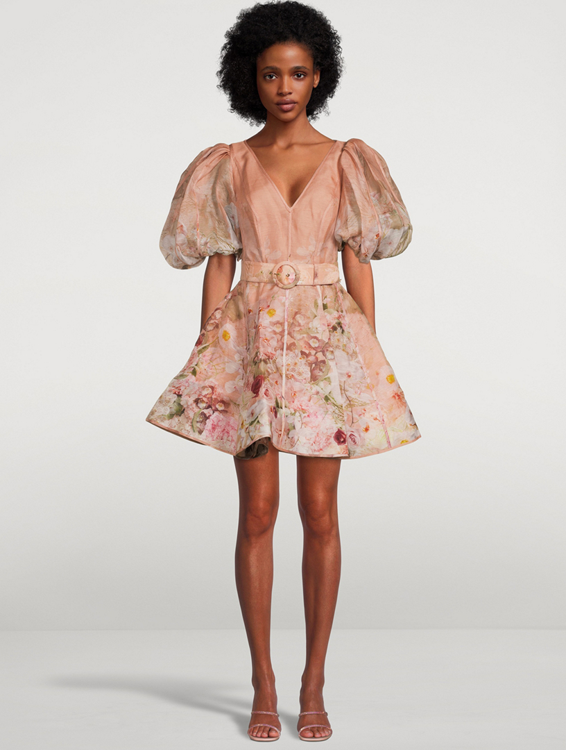 ZIMMERMANN Dancer Puff-Sleeve Organza Mini Dress In Floral Print | Holt ...