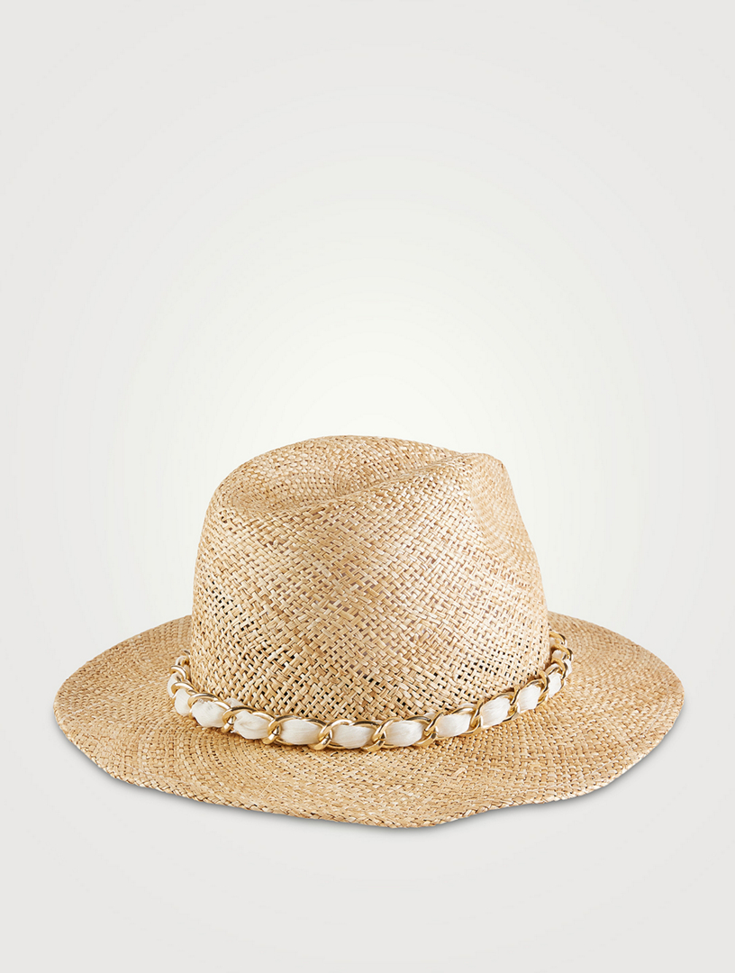 EUGENIA KIM Lillian Straw Fedora Hat With Chain | Holt Renfrew