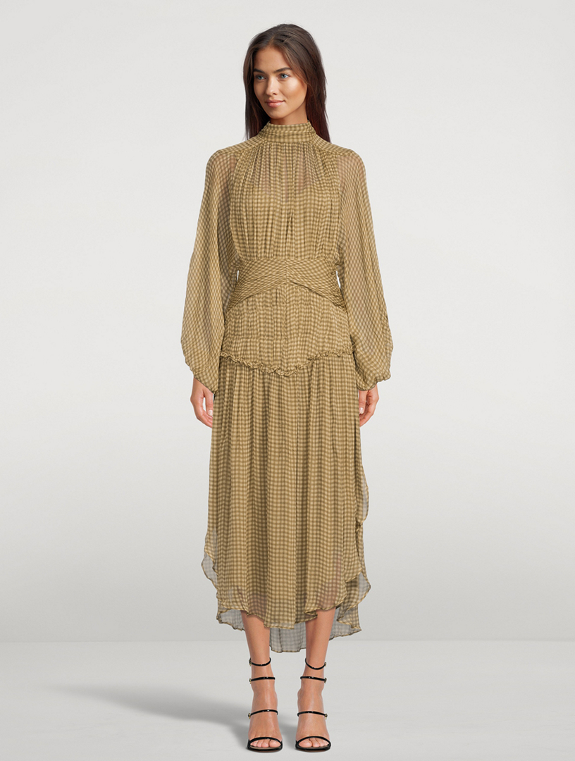 SHONA JOY Eleonora Chiffon Midi Dress In Gingham Print | Holt Renfrew