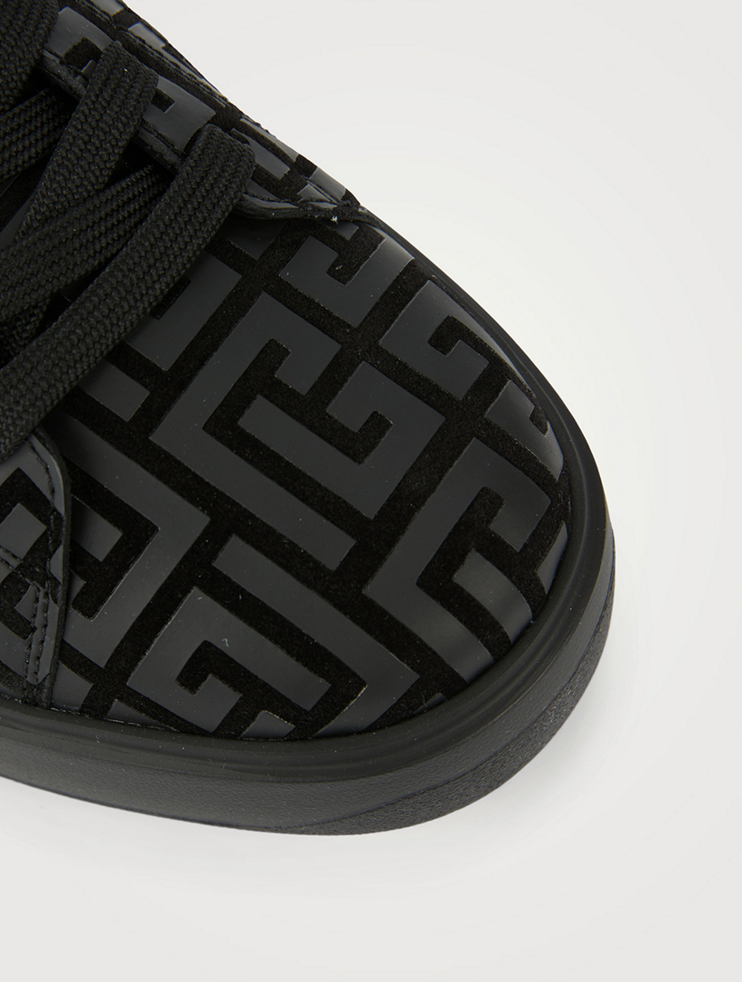 BALMAIN B-Court Leather And Suede Monogram Sneakers | Holt Renfrew