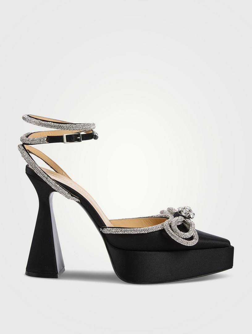 MACH & MACH Double Bow Crystal-Embellished Satin Platform Pumps | Holt Renfrew