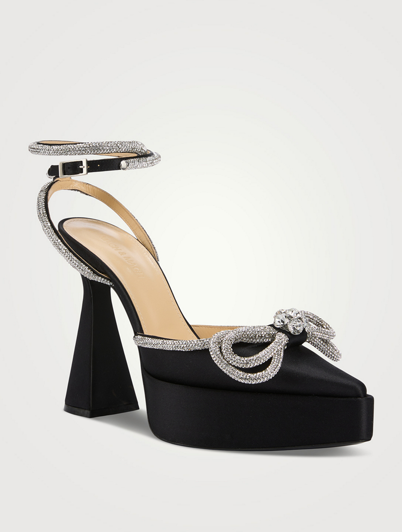 MACH & MACH Double Bow Crystal-Embellished Satin Platform Pumps | Holt ...