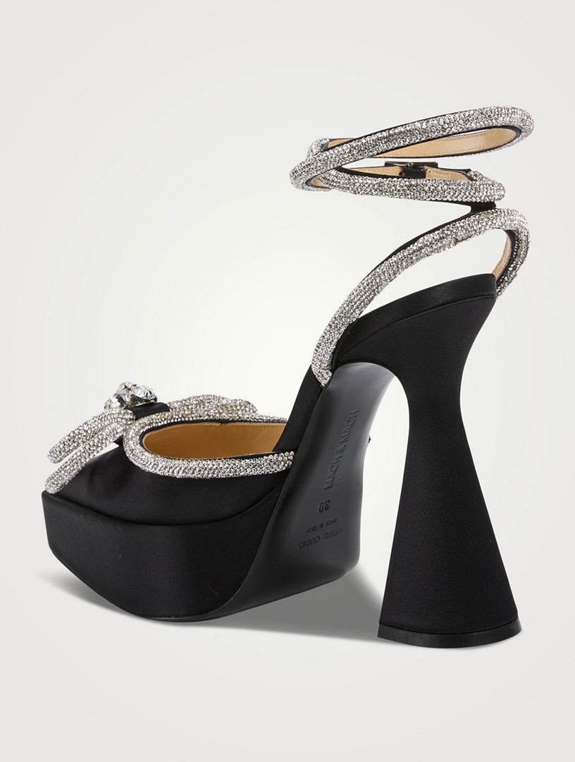 MACH & MACH Double Bow Crystal-Embellished Satin Platform Pumps | Holt Renfrew