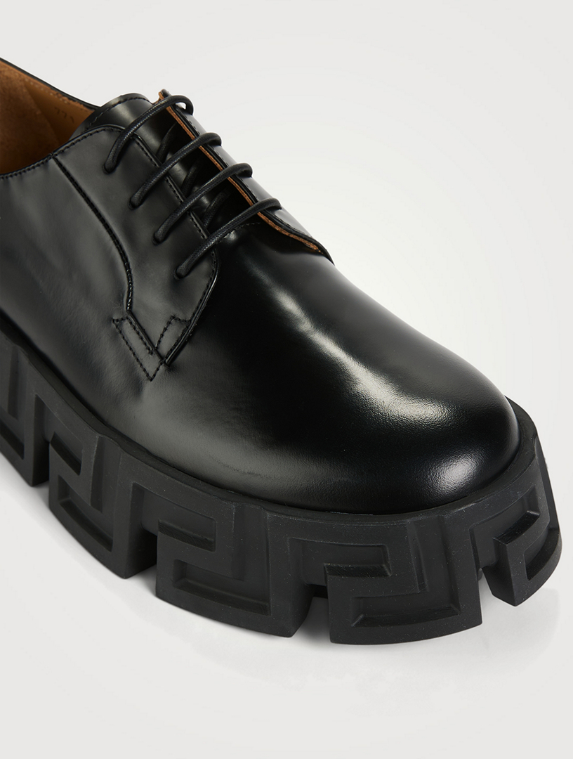 VERSACE Greca Labyrinth Leather Derby Shoes | Holt Renfrew