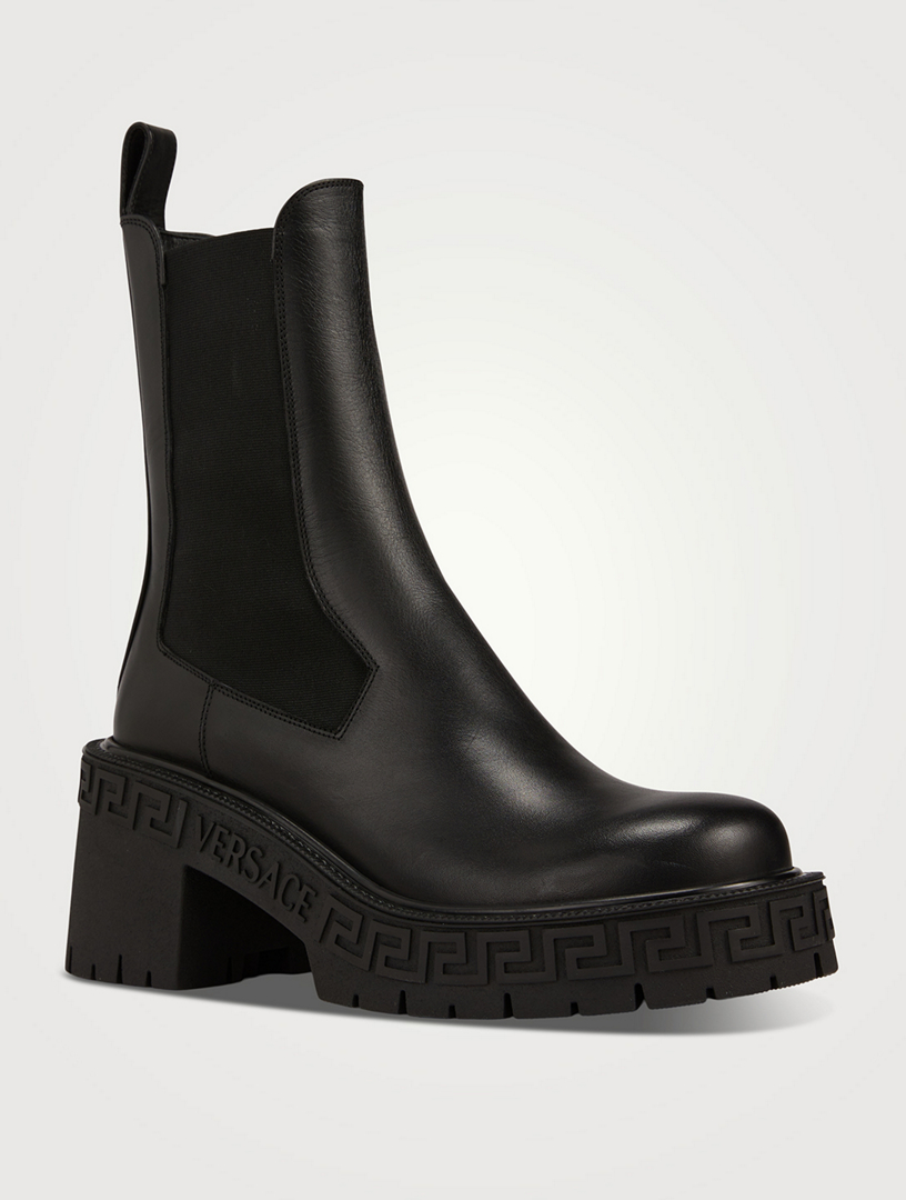 VERSACE Greca Leather Chelsea Boots | Holt Renfrew