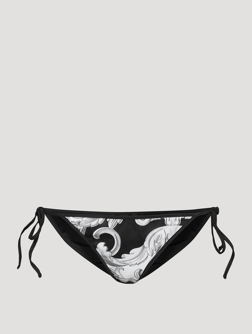 VERSACE Reversible Bikini Bottom In Silver Baroque Print | Holt Renfrew