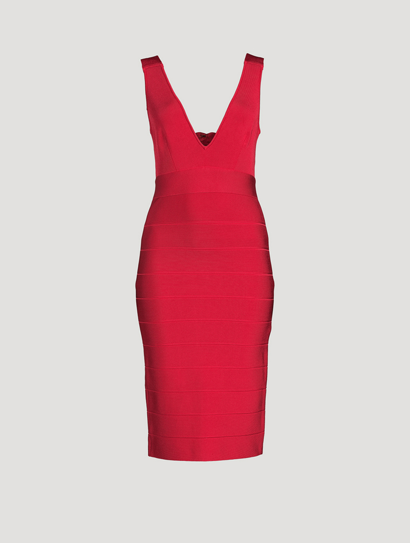 HERVE LEGER Icon Deep V-Neck Midi Dress | Holt Renfrew