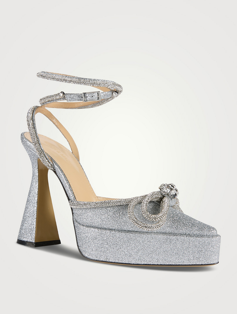 MACH & MACH Double Bow Crystal-Embellished Glitter Platform Pumps | Holt Renfrew