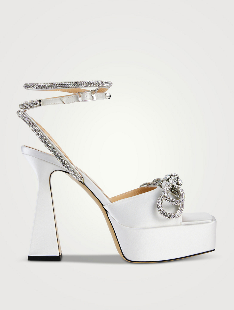 MACH & MACH Double Bow Crystal-Embellished Satin Platform Sandals ...