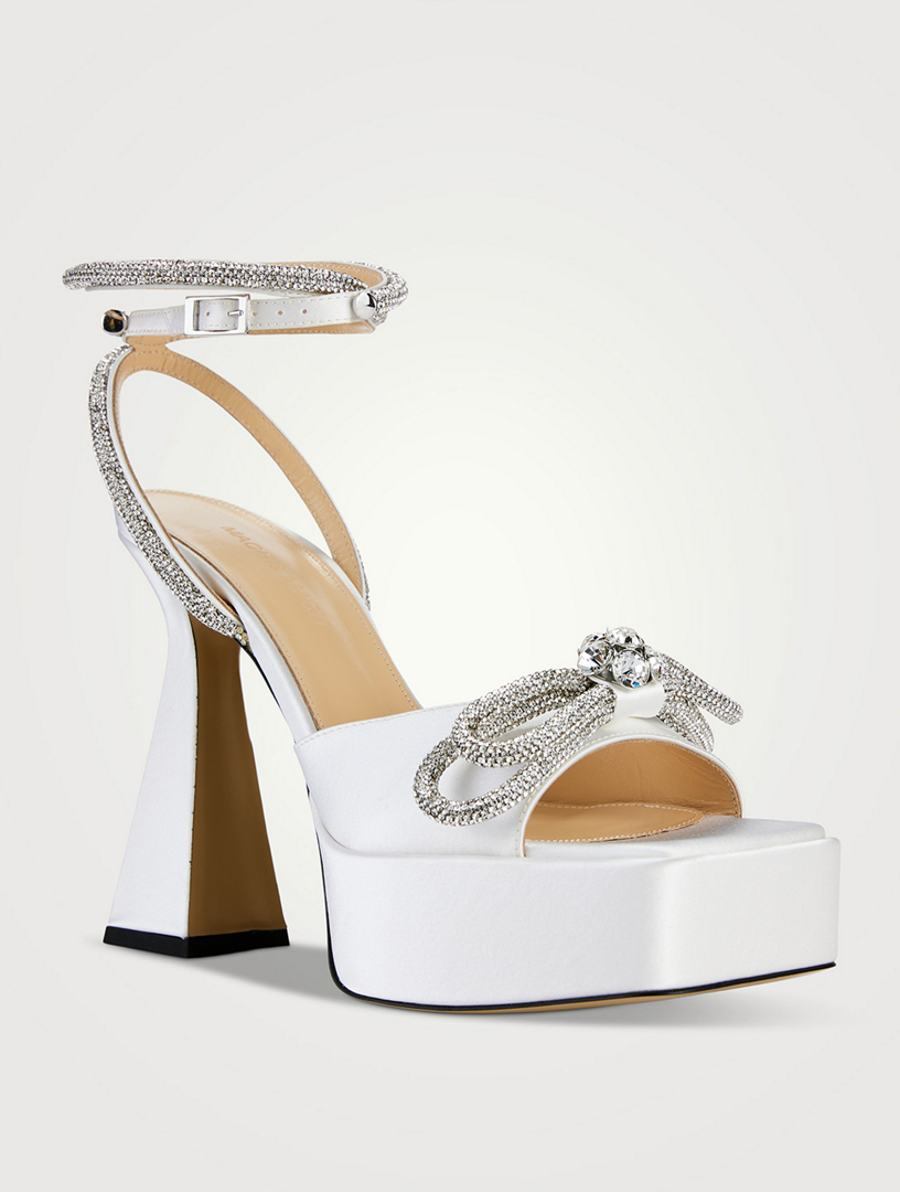 MACH & MACH Double Bow Crystal-Embellished Satin Platform Sandals ...