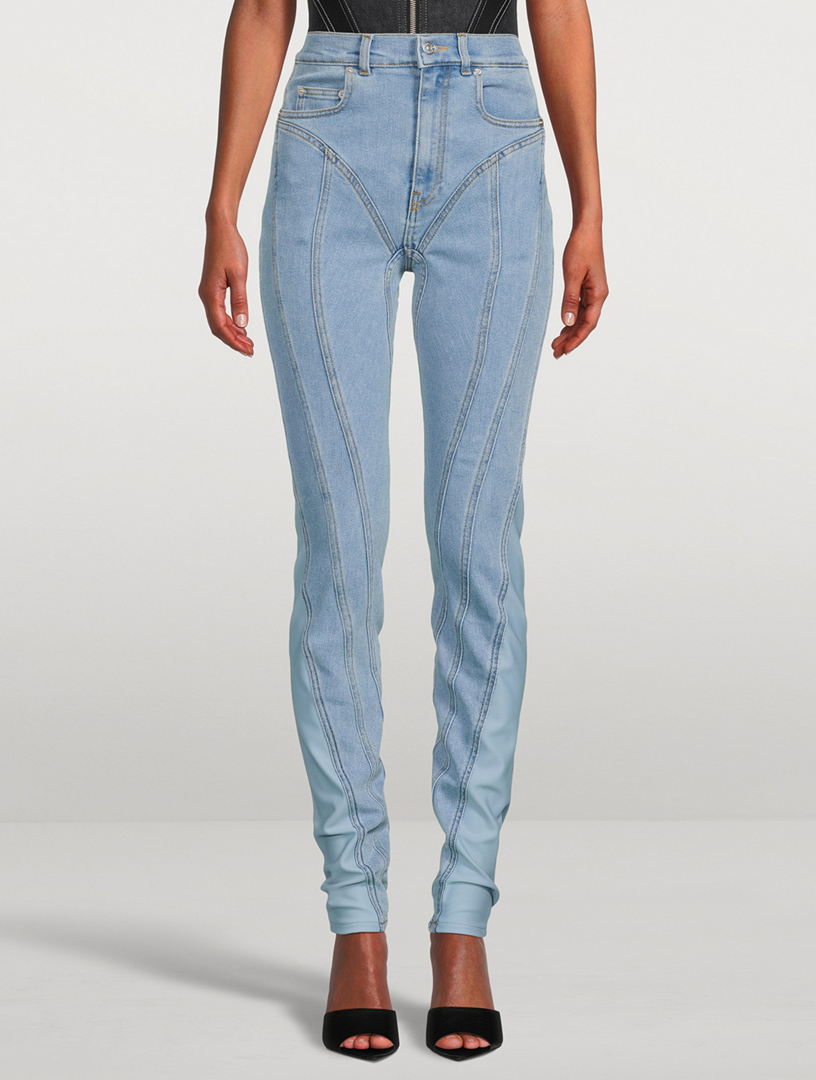 MUGLER Bi-Material Spiral Skinny Jeans | Holt Renfrew