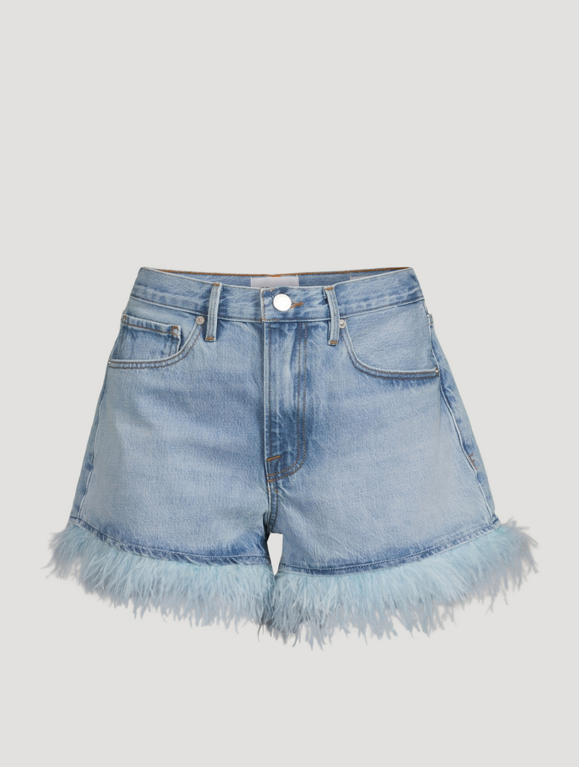 FRAME Le Super High Feather-Trimmed Denim Shorts | Holt Renfrew