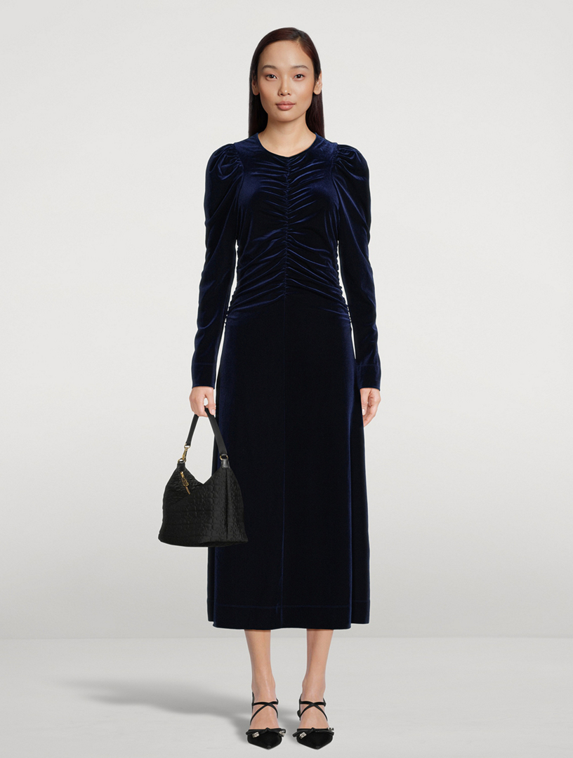 GANNI Ruched Velvet Jersey Maxi Dress | Holt Renfrew