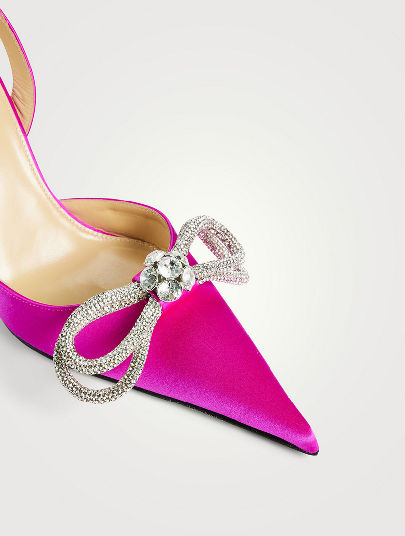 MACH & MACH Double Bow Crystal-Embellished Satin Slingback Pumps | Holt Renfrew