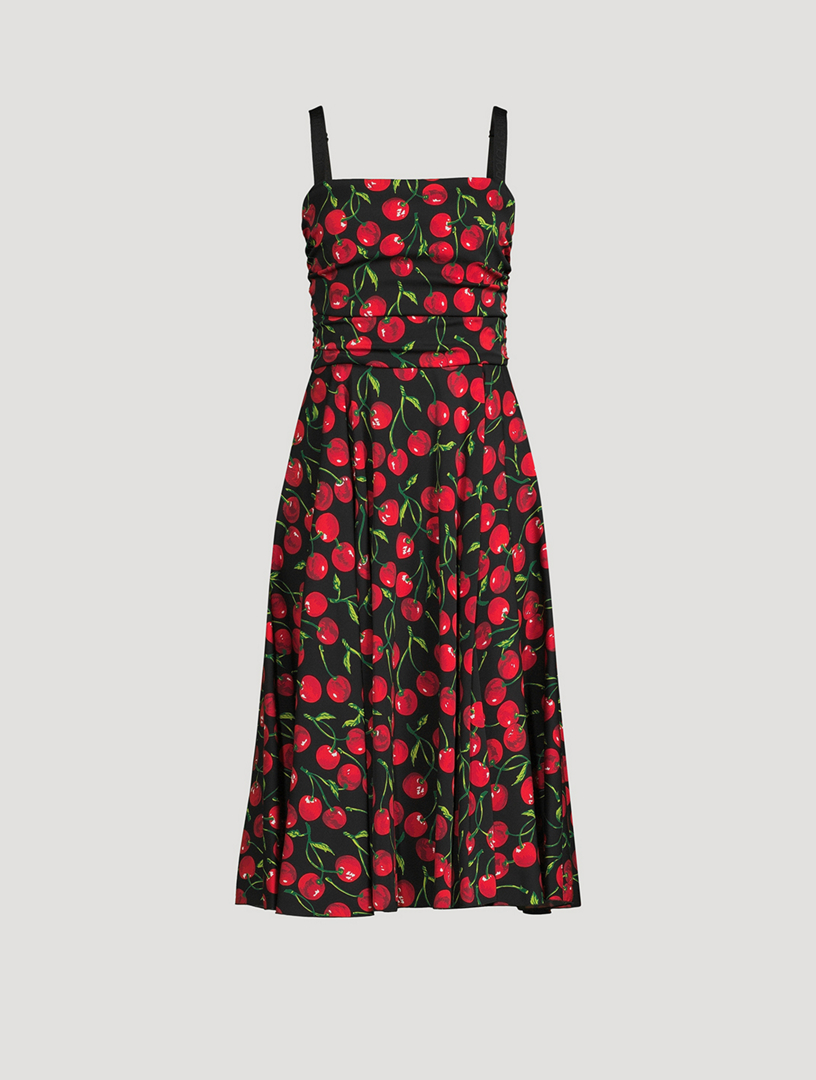DOLCE & GABBANA Stretch-Silk Midi Dress In Cherries Print | Holt Renfrew