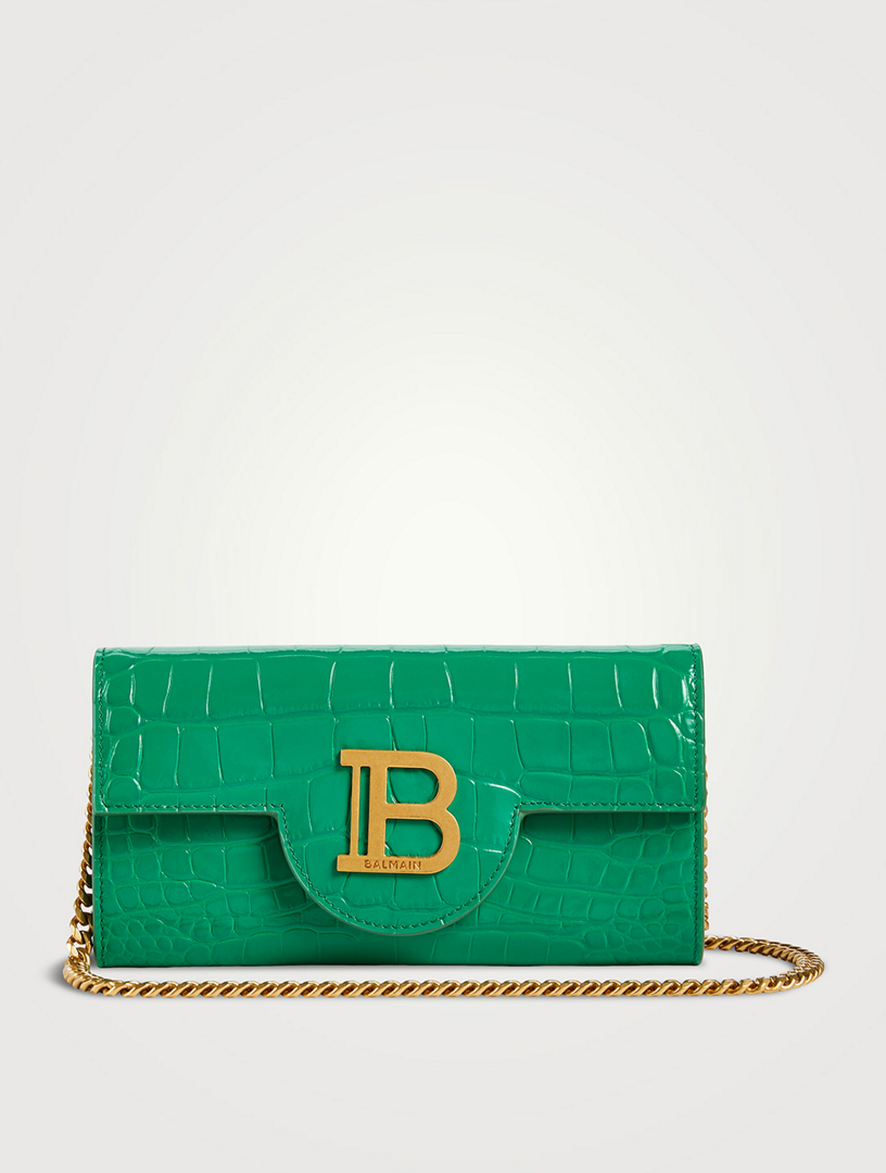 BALMAIN B-Buzz Croc-Embossed Leather Chain Wallet | Holt Renfrew