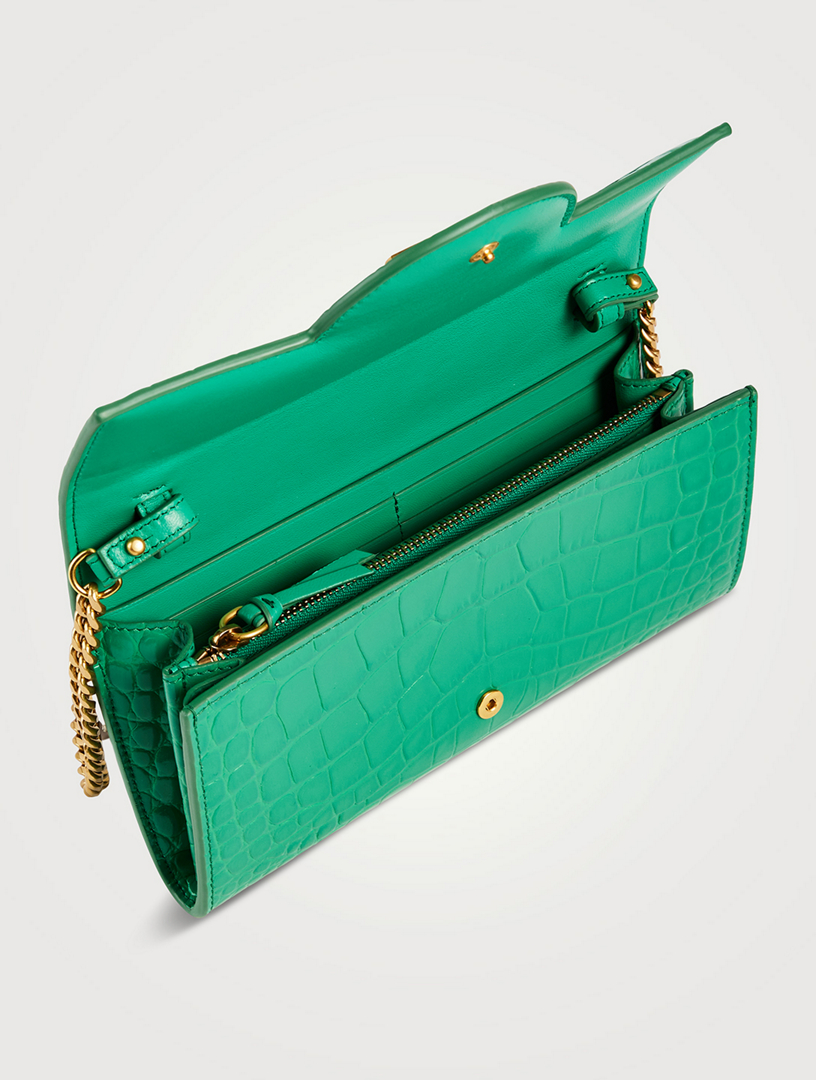 BALMAIN B-Buzz Croc-Embossed Leather Chain Wallet | Holt Renfrew