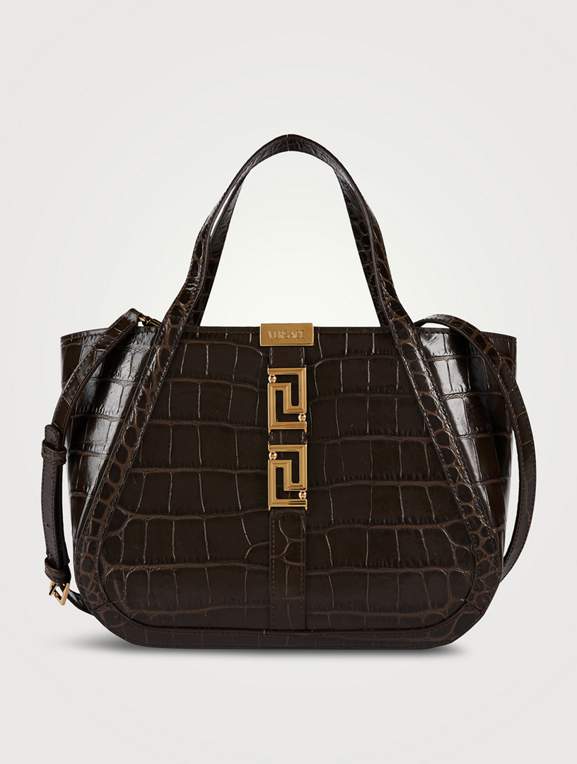 VERSACE Small Greca Goddess Croc-Embossed Leather Tote Bag | Holt Renfrew