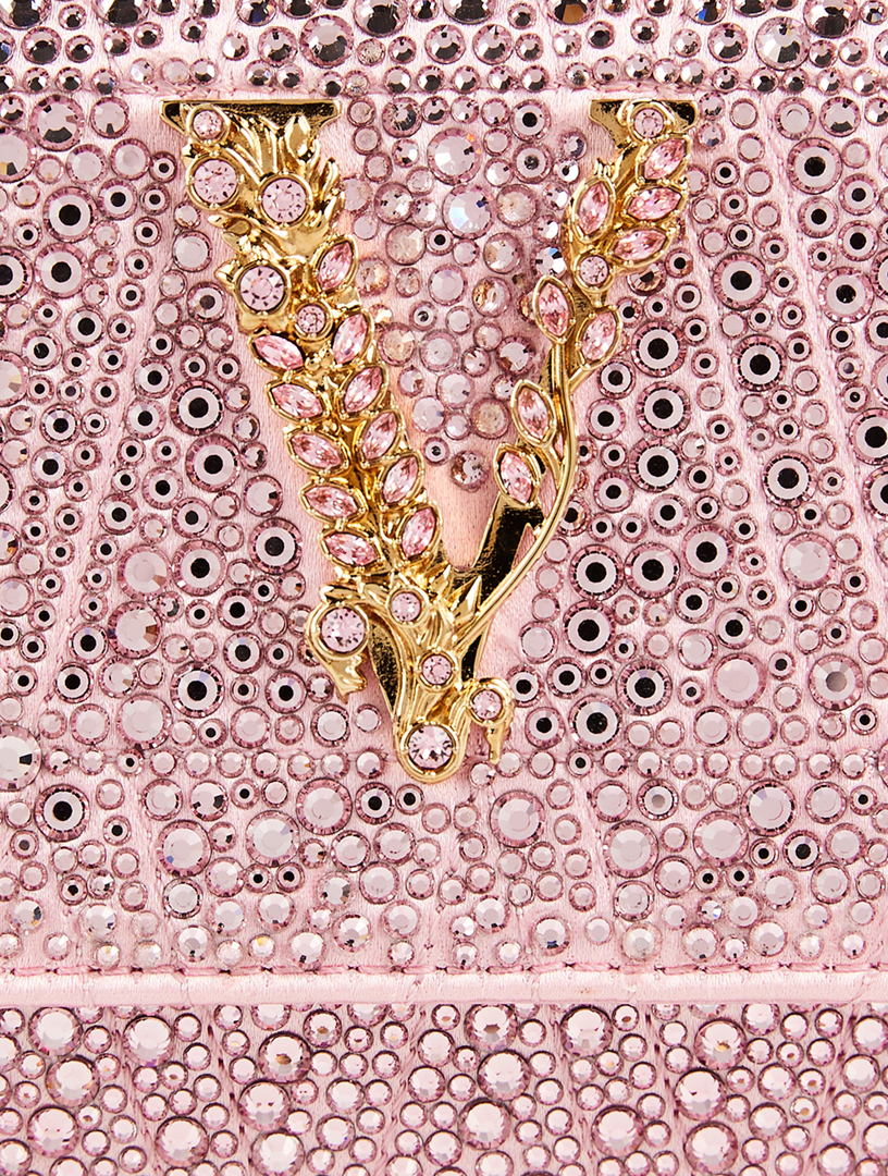 VERSACE Mini Virtus Crystal-Embellished Satin Crossbody Bag | Holt Renfrew