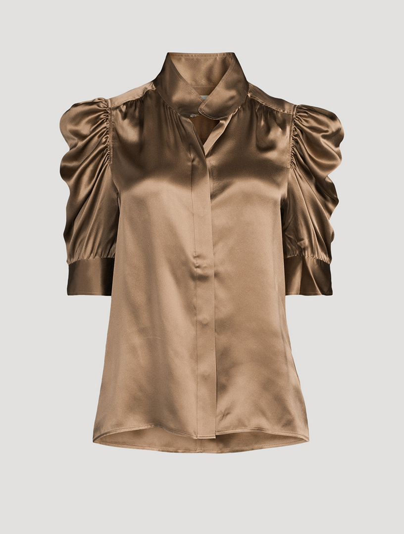 FRAME Gillian Puff-Sleeve Silk Blouse | Holt Renfrew