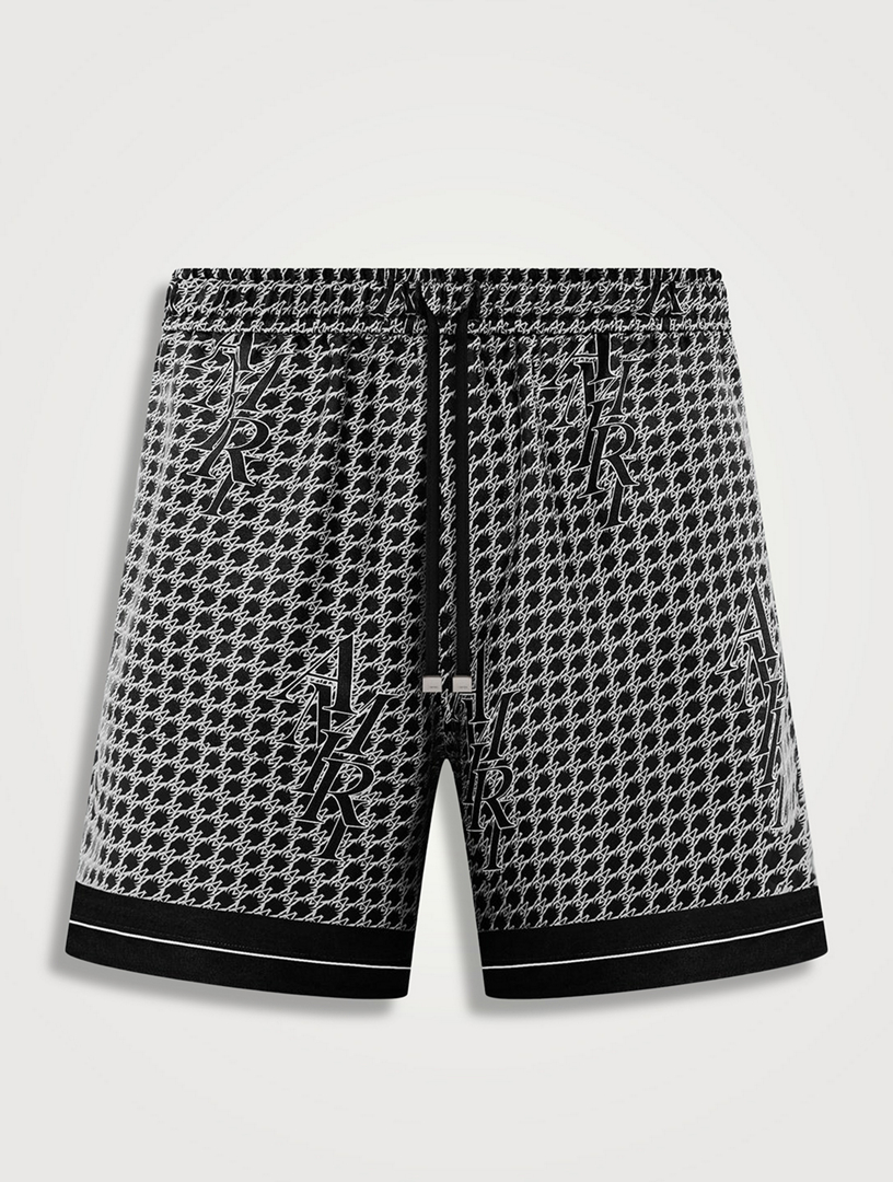 AMIRI Staggered Logo Silk Shorts In Houndstooth Print | Holt Renfrew