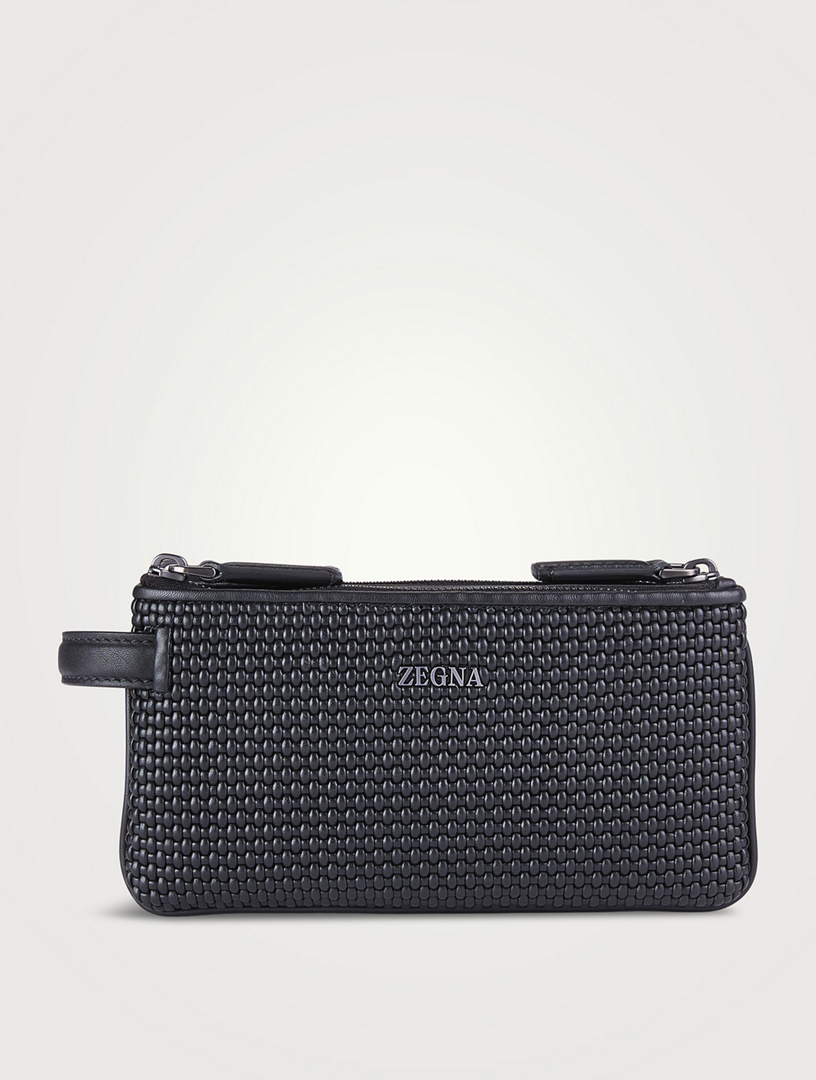 ZEGNA Pelletessuta™ Leather Triple Zip Pouch | Holt Renfrew